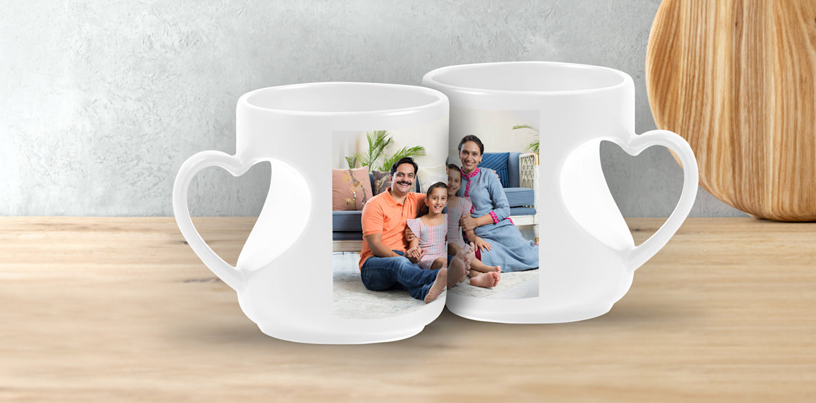 Personalised Heart Cut Handle Printed Mugs | Vistaprint