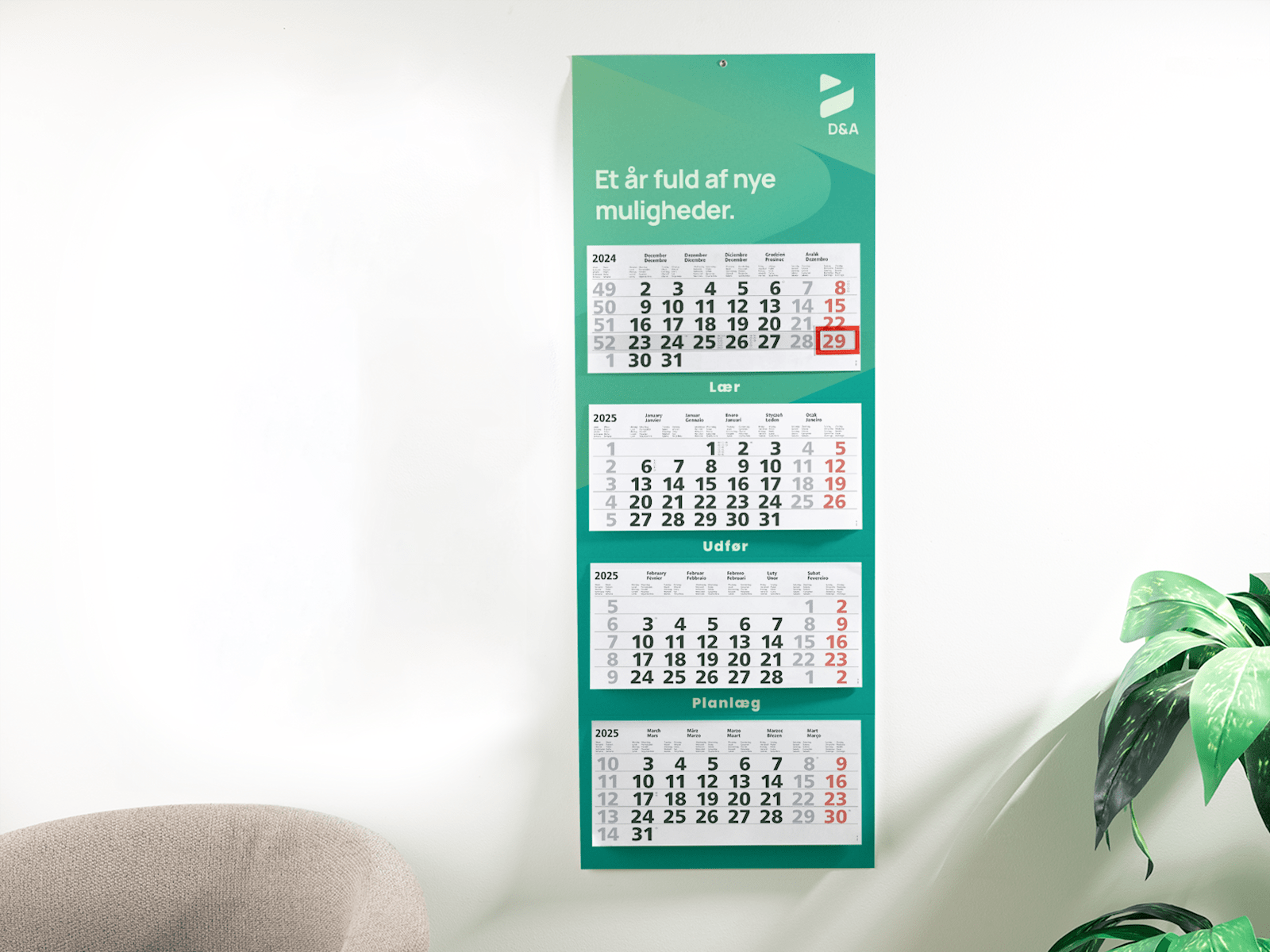 4-måneders kalender 2025 med eget tryk
