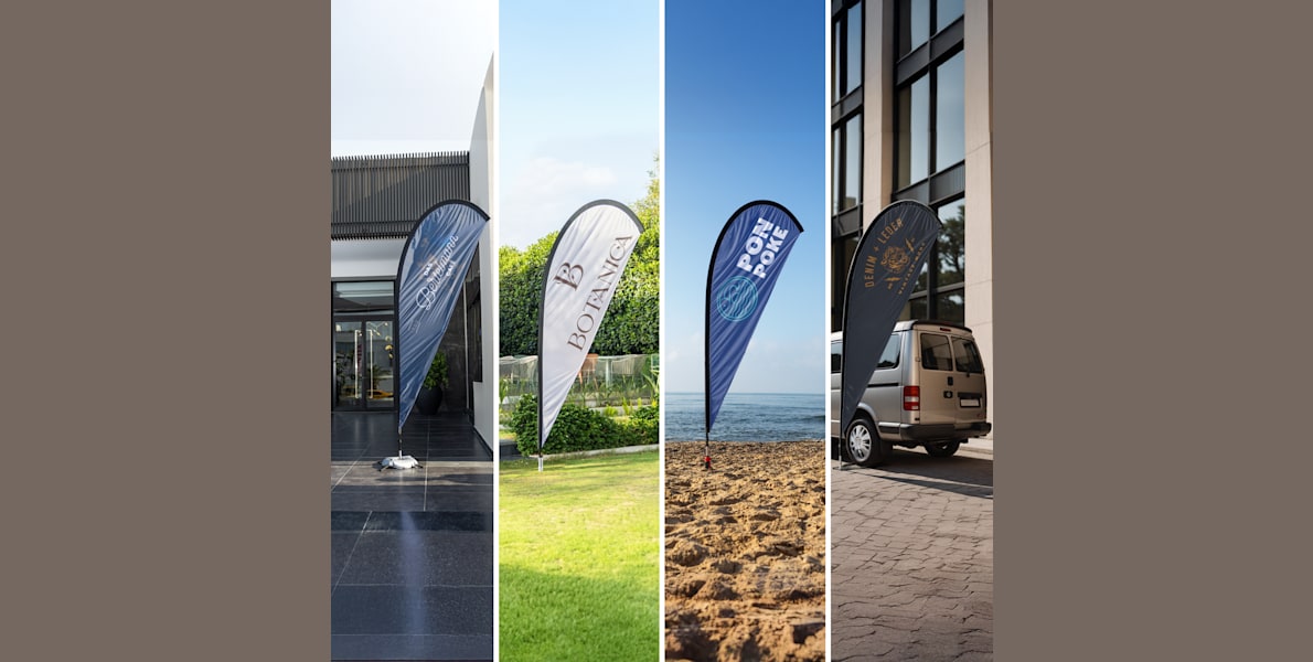 Beachflags in Tropfenform online gestalten und bedrucken | VistaPrint