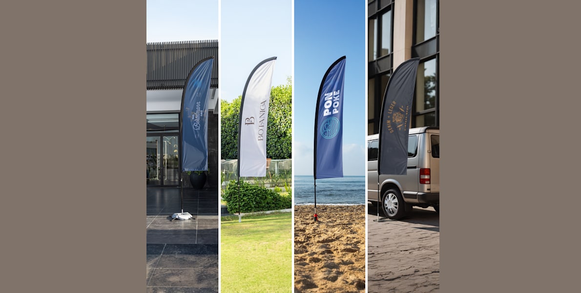 Beachflags mit gerader Form online gestalten und bedrucken | VistaPrint