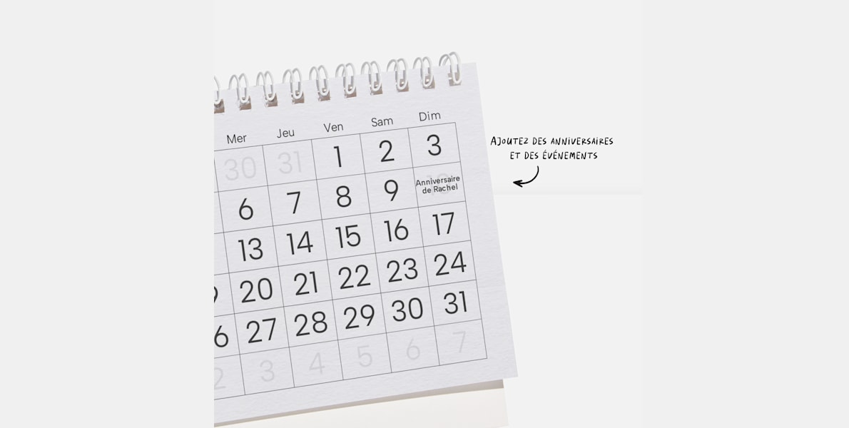 Calendrier de bureau personnalisé 2025