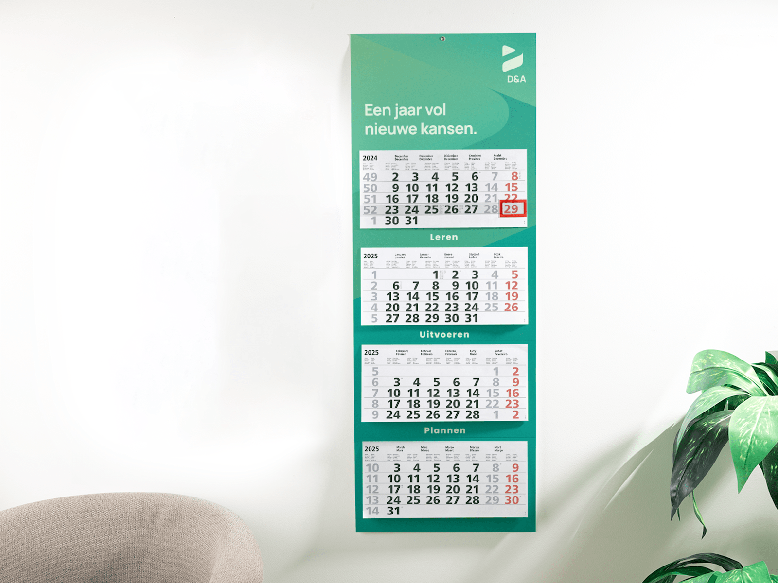 Bedrukte zakelijke kalender 2025