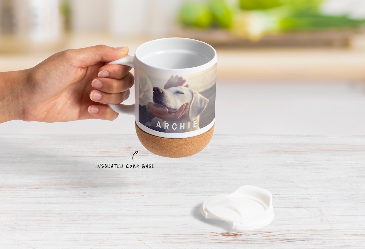 Personalised Cork Base Ceramig Mug with Lid | VistaPrint AU