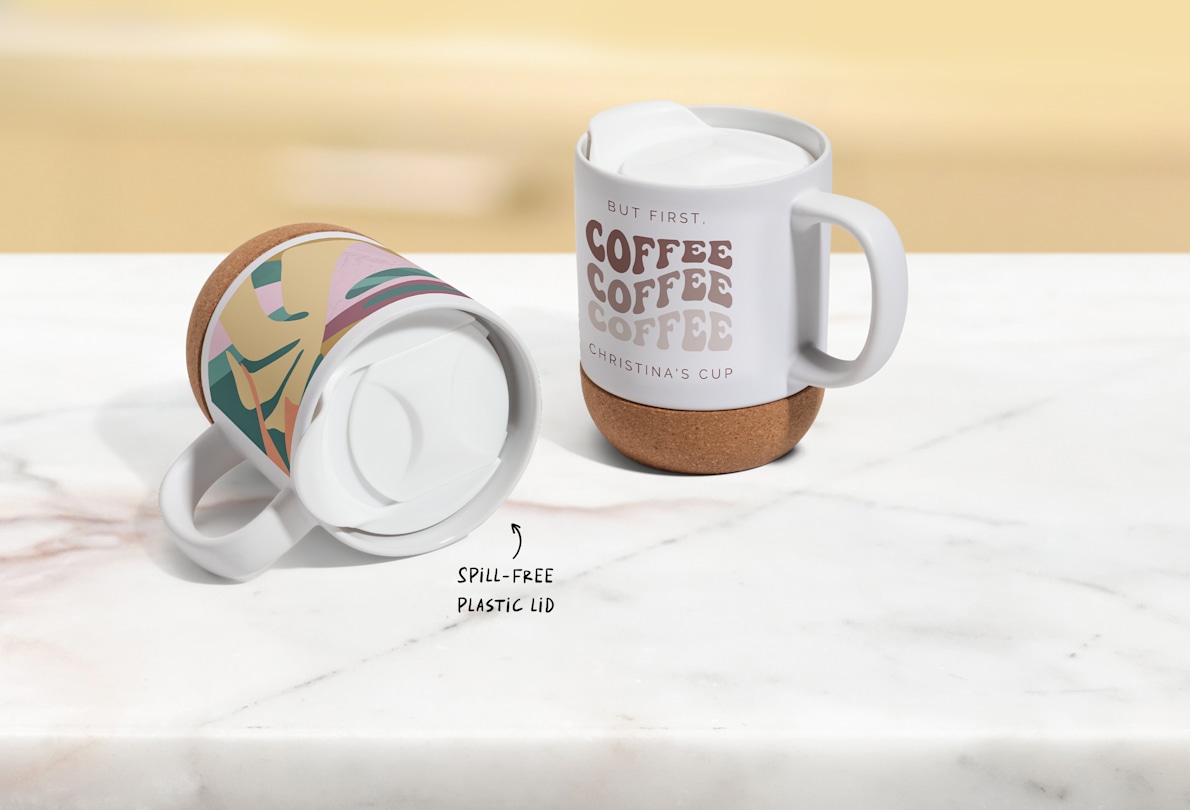 Personalised Cork Base Ceramig Mug with Lid | VistaPrint AU